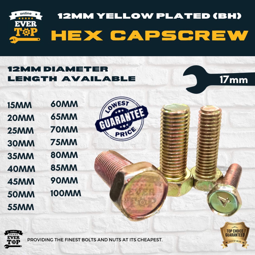 12mm (1.25P) BH Hex Bolt | Gold Plated Cap screw Ordinary | Tetanized ...