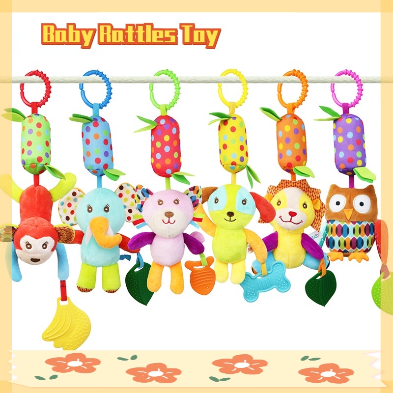 【6 Styles】Baby Rattles Toy Animal Wind Chime Hanging Soft Plush Toys ...