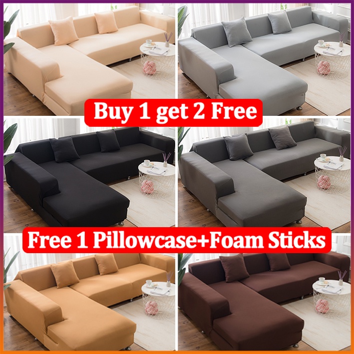 Solid Color Sofa Cover Set Armless Stretchable I Shape L Type Sala Set ...
