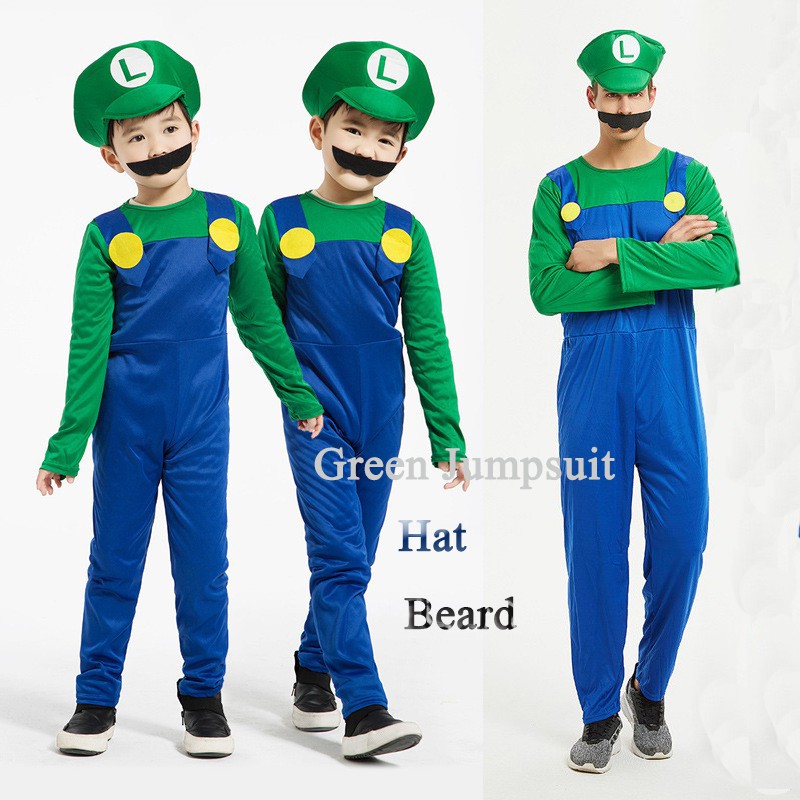 Super Mario Costume for Kids Boy Adult Men women costume jumpsuit Mario ...