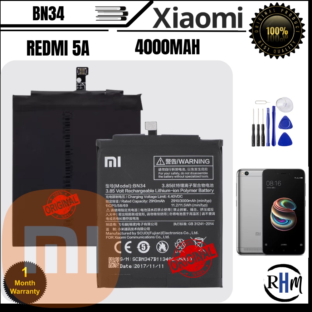 Xiaomi Redmi 5A Battery, Model BN34, Original Quality Li-Polymer ...