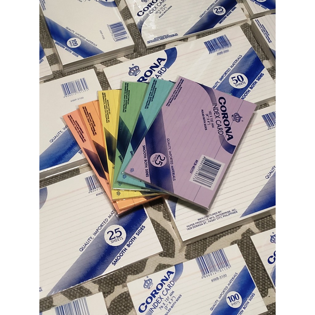 CORONA Colored Index Cards - Ruled Both Sides (4 x 6 inches) | Shopee ...
