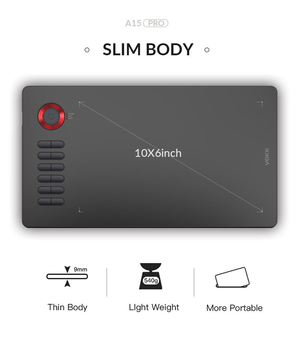 VEIKK A15PRO Digital Graphic Drawing Tablet 8192 Levels 290PPS With ...