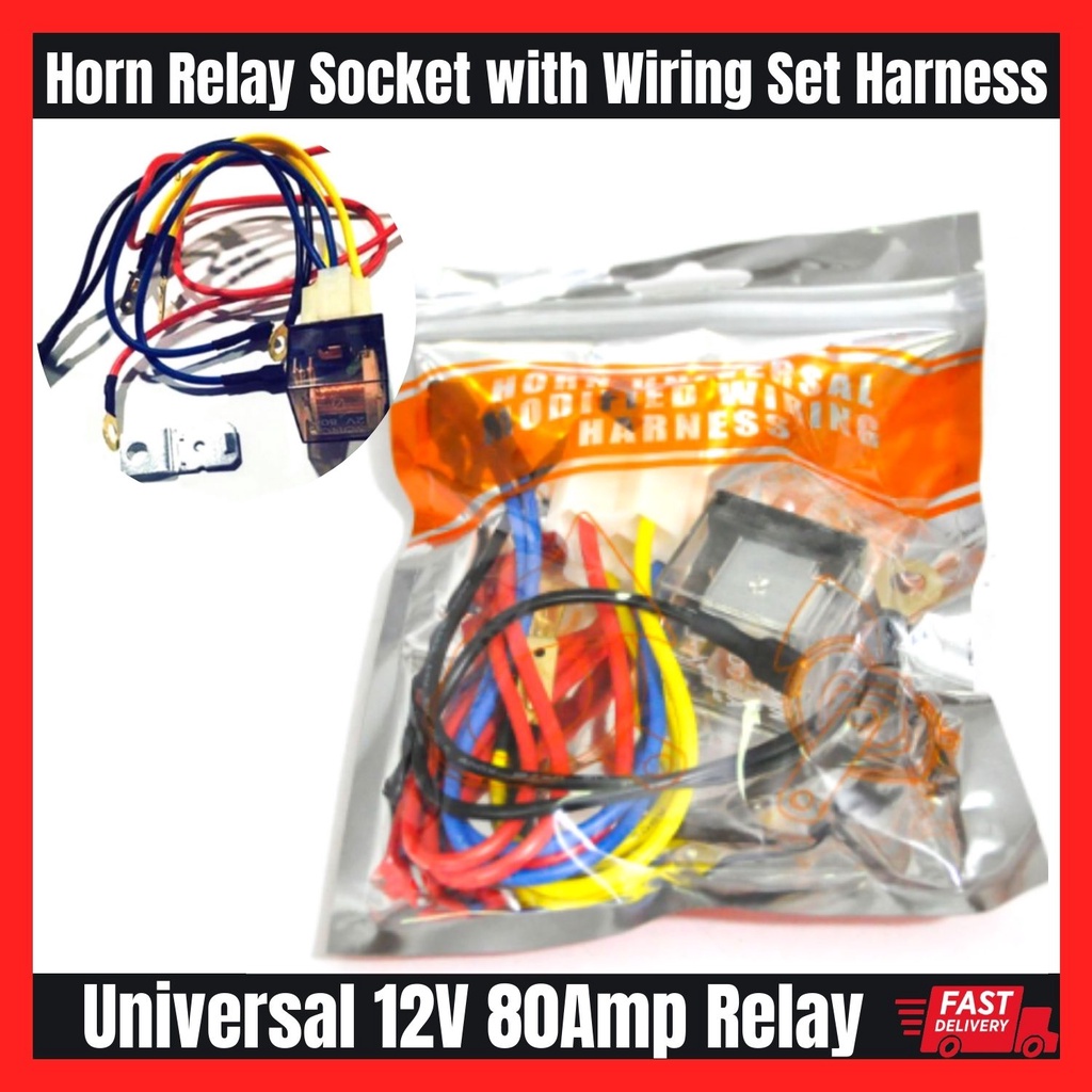 Horn Relay Socket with Wiring Set Harness Universal 12V 80Amp Relay ...