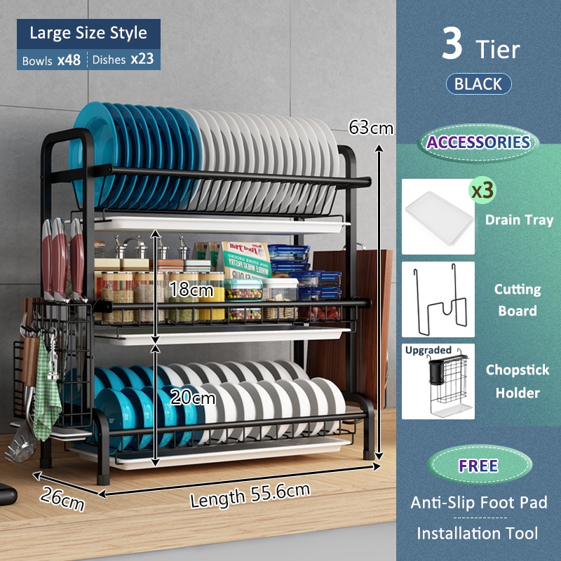 GSlife 2/3 Layers Dish Rack Stainless Steel Dish Drainer Rack Kitchen ...