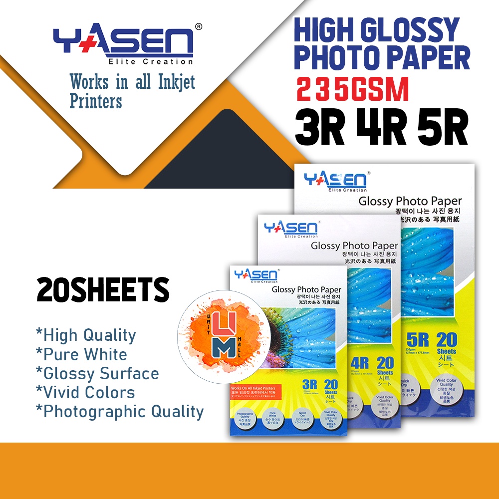 Yasen 3r 4r 5r high glossy photo paper 235gsm 20 Sheets Per Pack ...