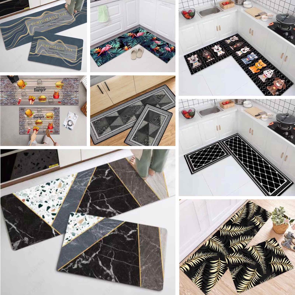 2 in 1 Kitchen Floor Mat Printed Long Non-Slip Home Entrance Mat Living ...