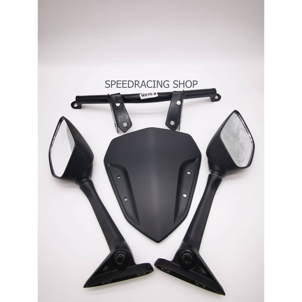 Black side mirror/braket with visor for aerox/click v1/mio/beat w/out ...