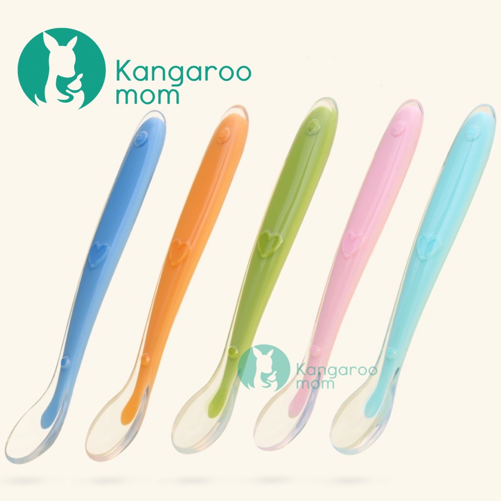 Kangaroomom Silicone soft spoon for infants, BPA FREE feeding spoon, baby safety training spoon ...