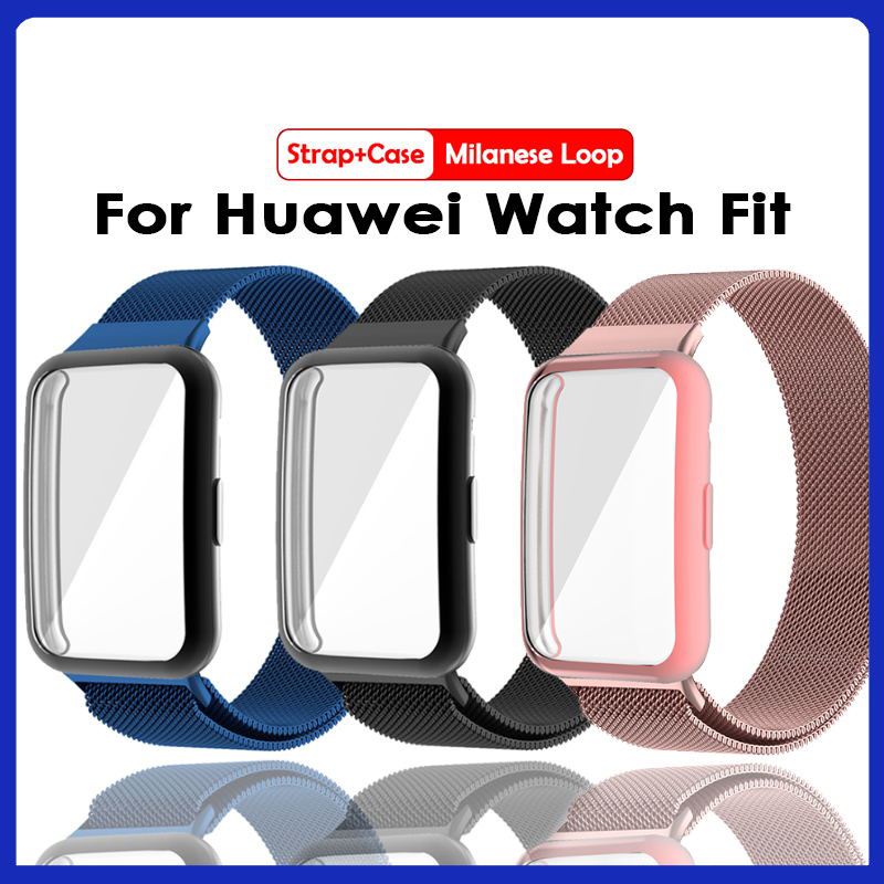 2 in 1 TPU Soft Full Screen Protective Case with Milanese Magnetic Strap for Huawei Watch Fit ...