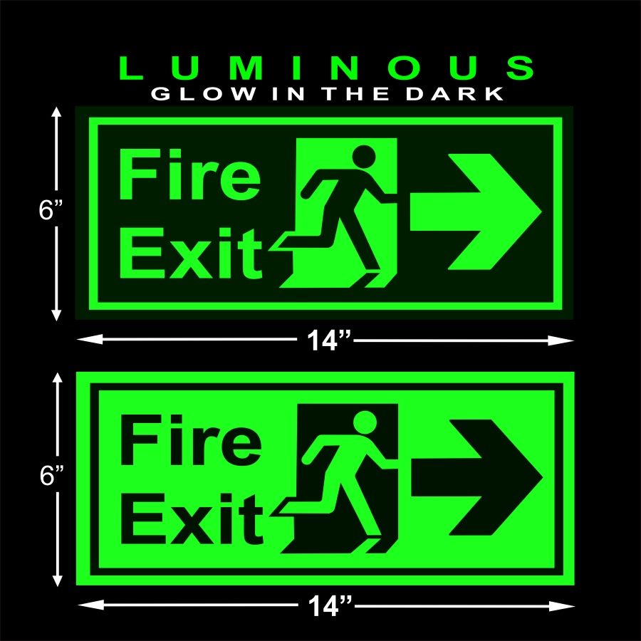 Fire Exit Glow in the Dark Medium Size Cut Out Luminous Sticker in 3mm ...