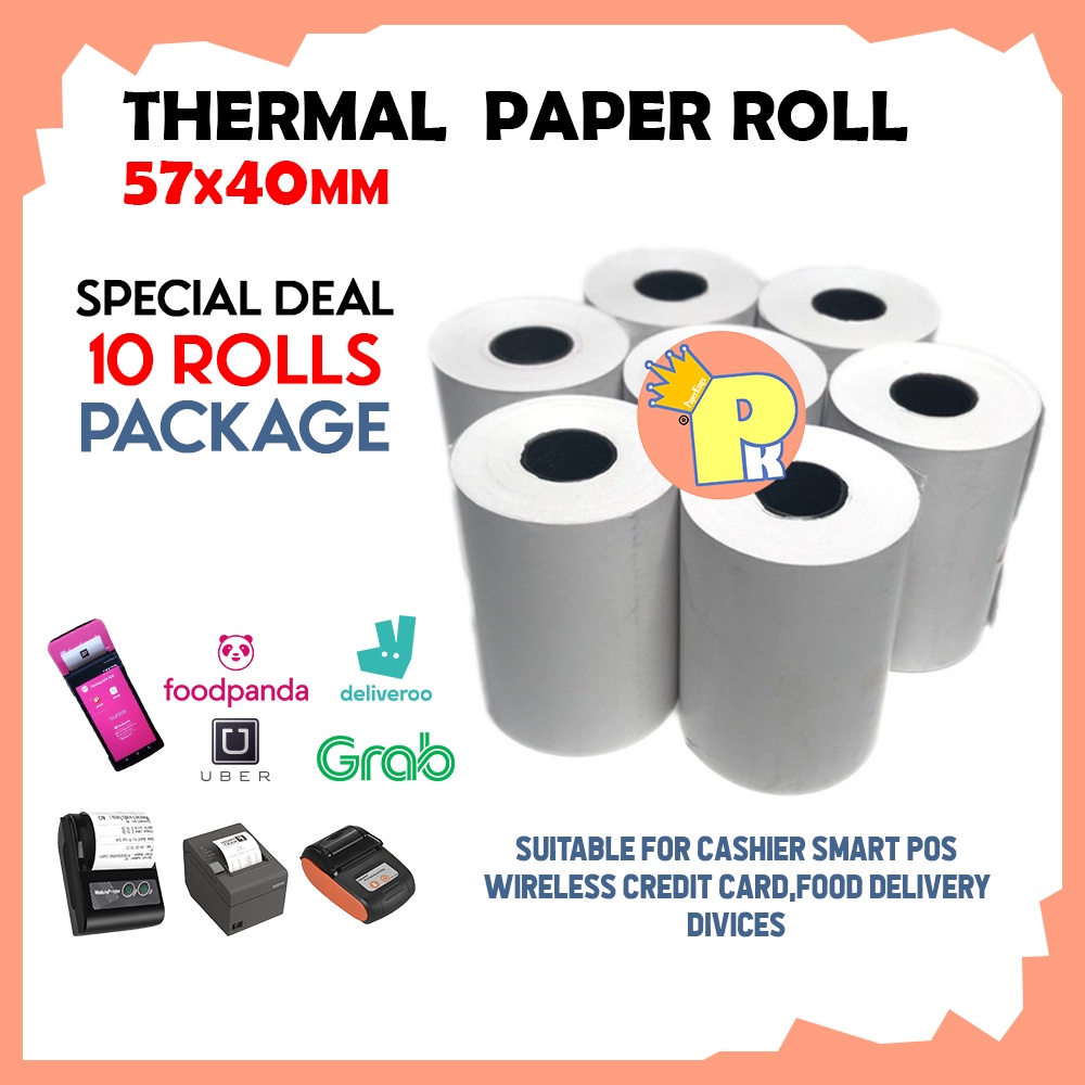 10 roll 57x40mm Foodpanda thermal paper Rolls POS Paper Cash Register ...