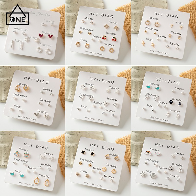 Fashion 6 Pairs Earrings Set For Women Korean Ear Stud Cute Temperament ...