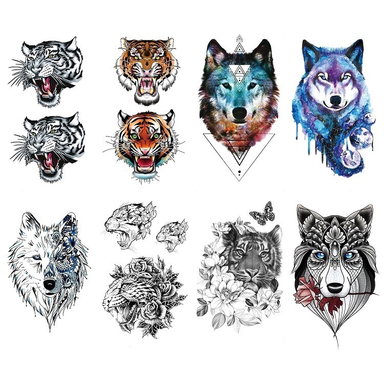 Animal Tattoo Sticker Tiger Wolf Waterproof Flower Arm Sticker ...
