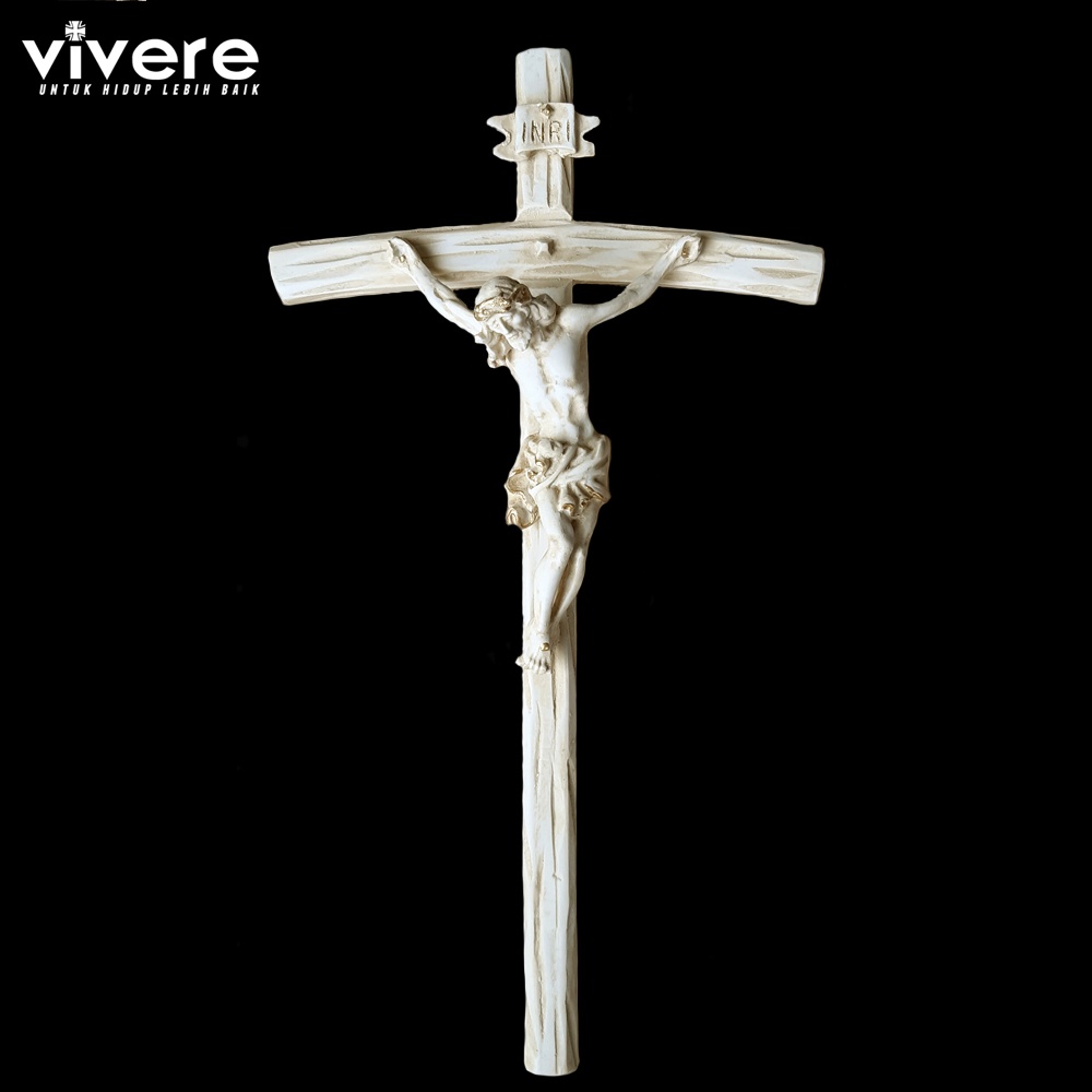 Jesus Cross Wood Motif 31 cm Off White Gold List | Shopee Philippines