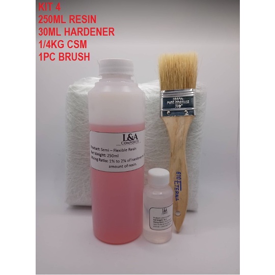 Fiberglass Set (A4) - 250ml Resin, 30cc Hardener, 1/4kg CSM, w/ Brush ...