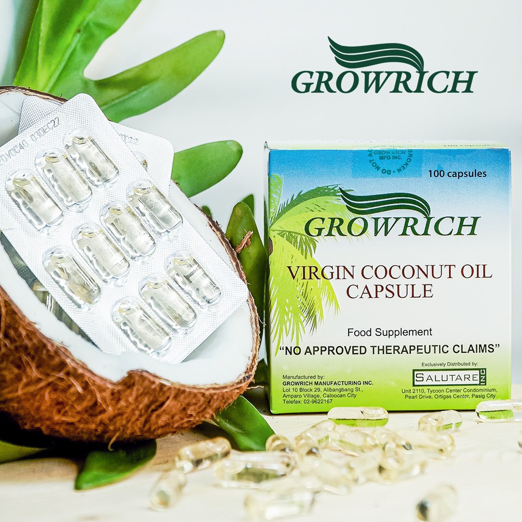 GROWRICH Vco Virgin Coconut Oil Capsule 500mg 50 & 100 Capsules ...