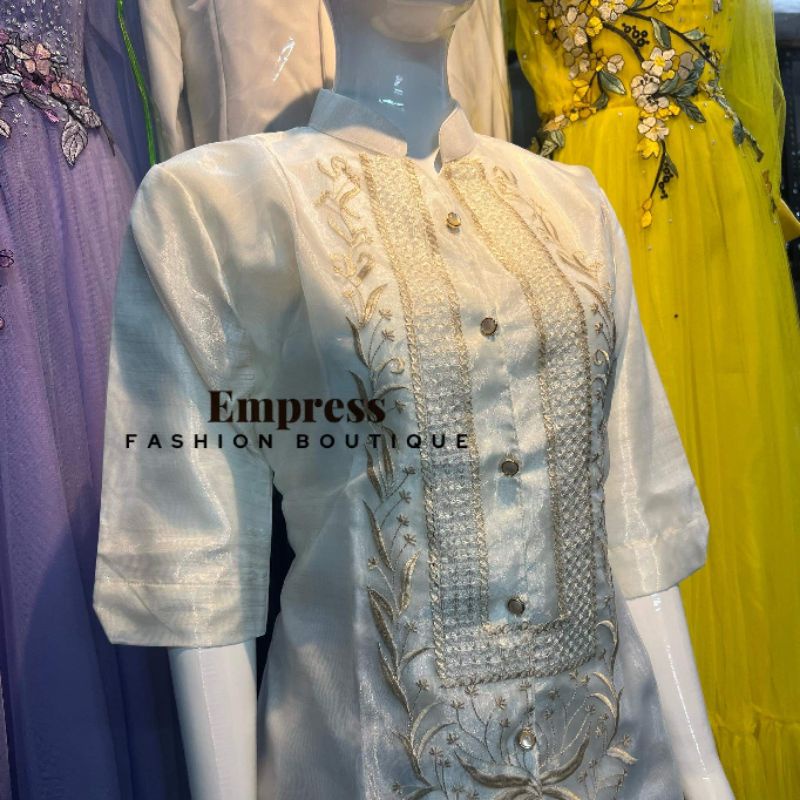 Ladies Barong Blouse 3/4 Sleeve W/Mocca Embroidery Design | Shopee ...