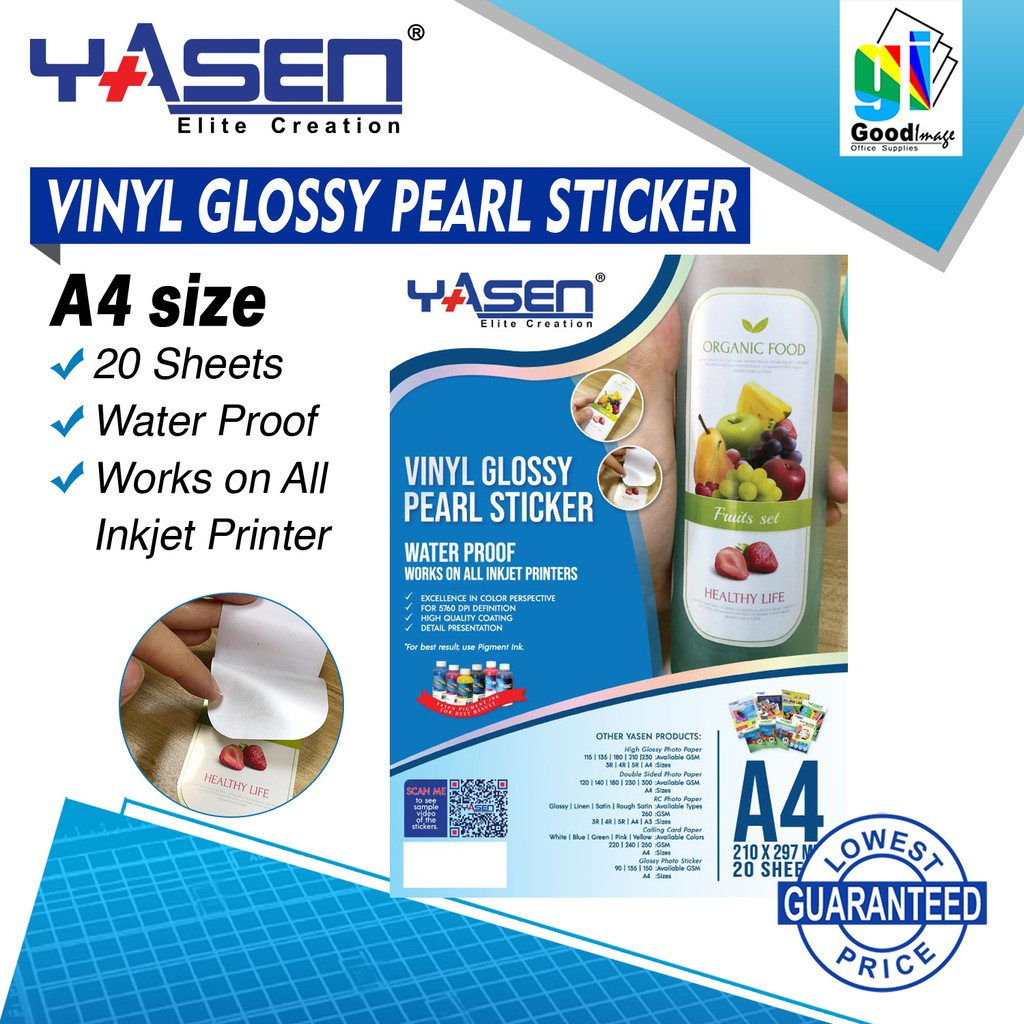 YASEN VINYL STICKER A4 SIZE 20 SHEETS PER PACK | Shopee Philippines