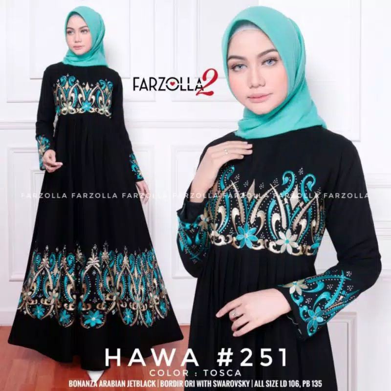 HITAM Exclusive muslim Dress Gamis abaya Embroidery hawa 251 Black ...