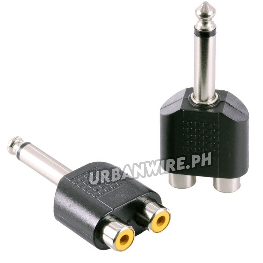 🟦Dual 2-RCA Female Jack to 6.35mm 1/4" Mono Plug Y Splitter Audio Cable ...