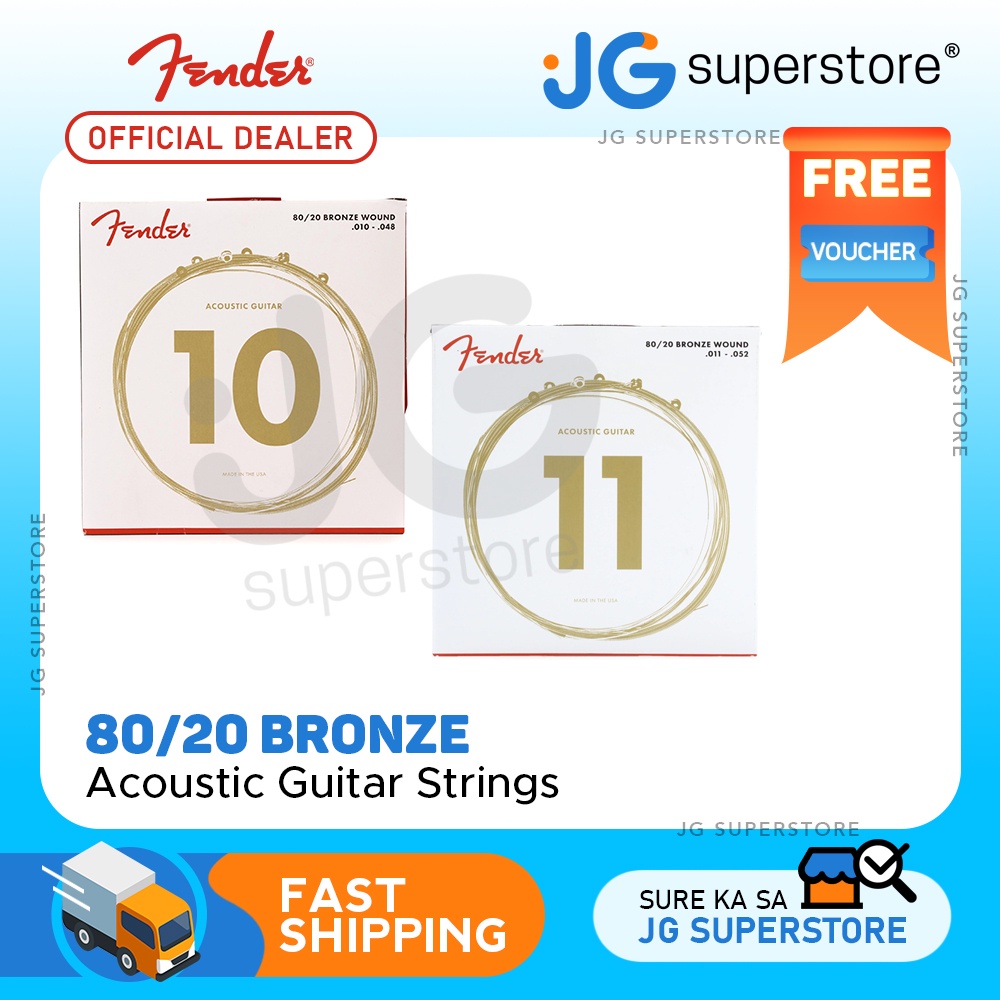Fender 80/20 6-String Bronze Acoustic Guitar Strings with Ball-Ends ...