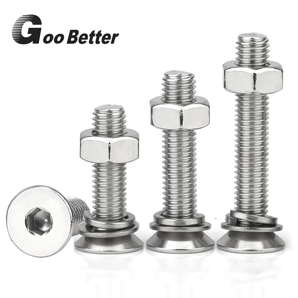 A2 304 Stainless Steel M4 M5 Countersunk Head Hex Socket Screws Nut ...