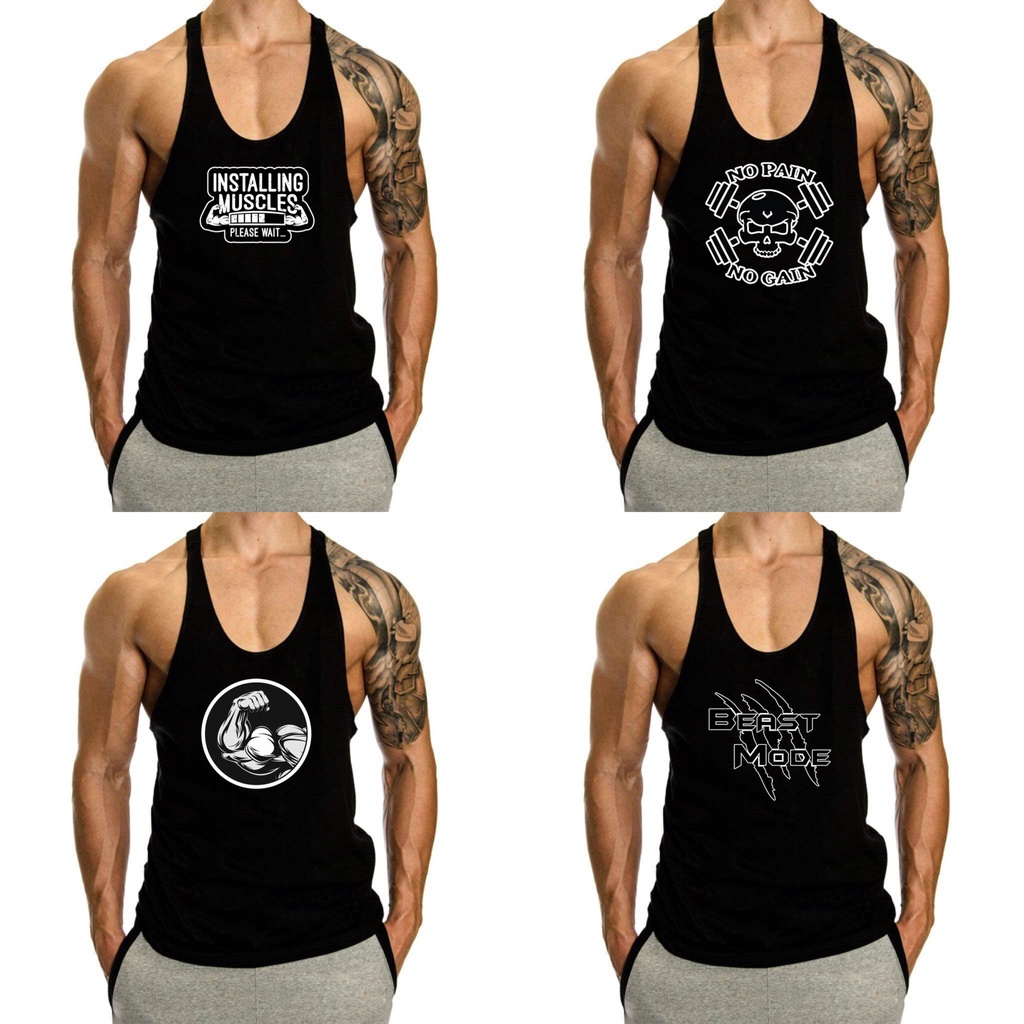 ALL BLACK MEN'S BODYBUILDING RACERBACK - MUSCLE GYM - TANK TOP FOR MEN ...