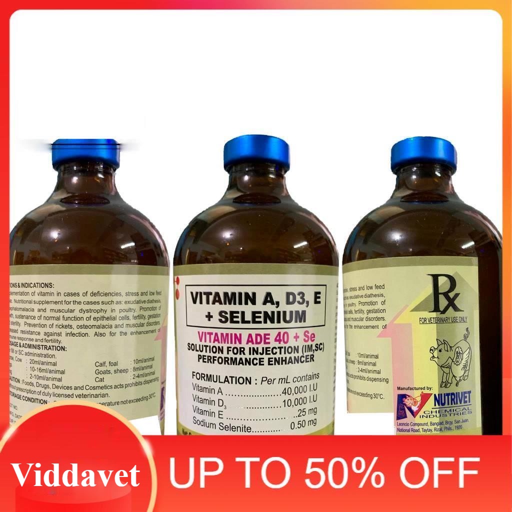 Vitamin ADE + Selenium 100ml 1bot for animals pets dog cat pig goat ...