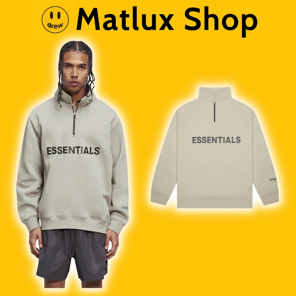 High quality FEAR OF GOD FOG ESSENTIALS Half Zip Beige SS20 sweater ...