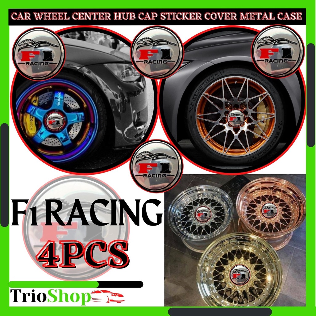 F1 RACING 4pcs Car Wheel Center Hub Cap Sticker Cover Metal Case 56mm ...