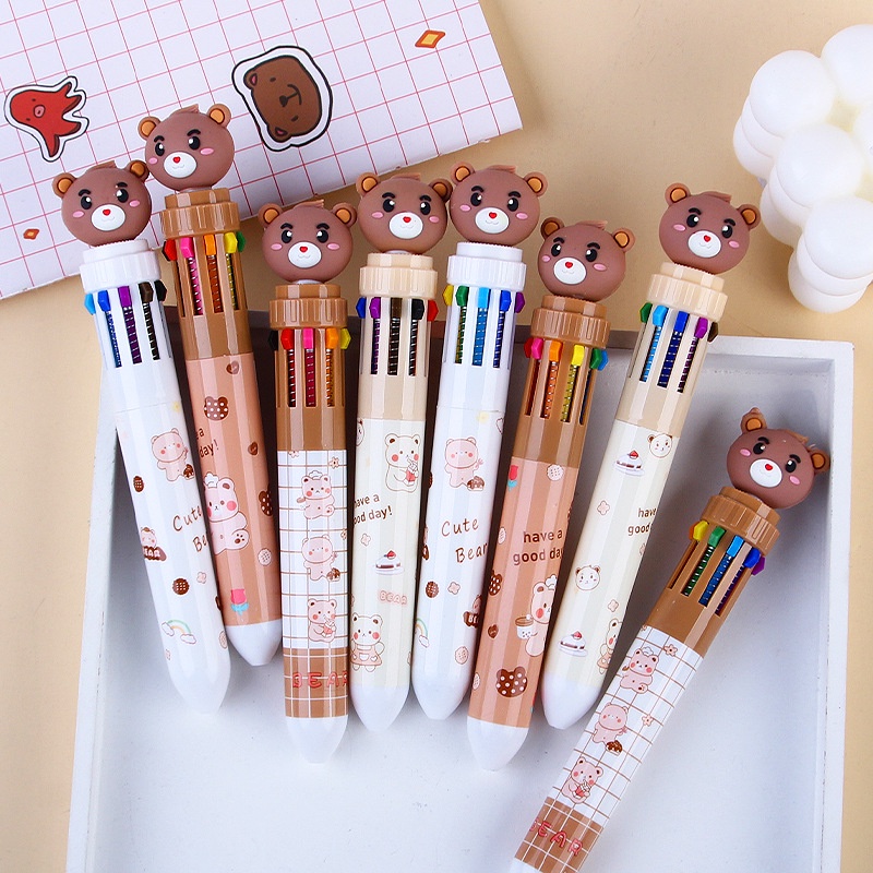 Creative Cartoon Cute Bear 10 Colors Ballpoint Pen Student Learning ...