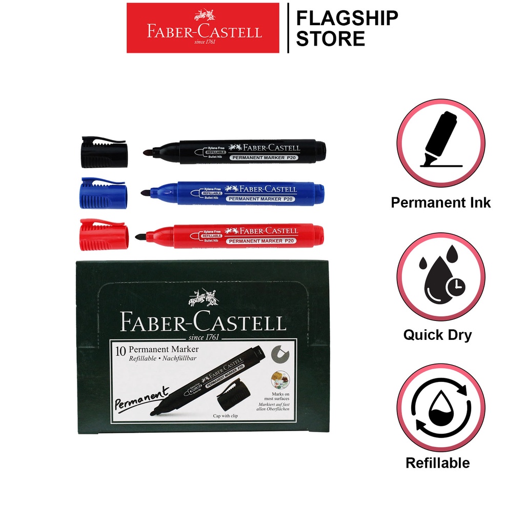 Faber-Castell Refillable Permanent Marker P20 (Bullet Point) 10PCS/BOX ...