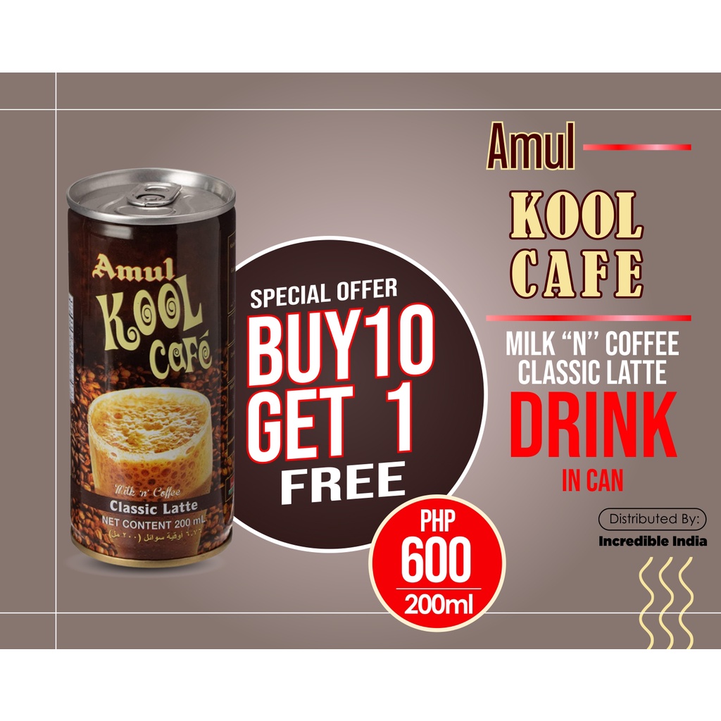 Amul Kool Cafe Drink Multiple Special Offer Buy 10 Get 1 Free Milk & Coffee 200ML | Shopee ...