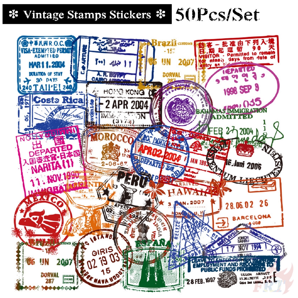 Retro Vintage Stamps Series 01 Transparent Stickers 50Pcs/Set DIY ...