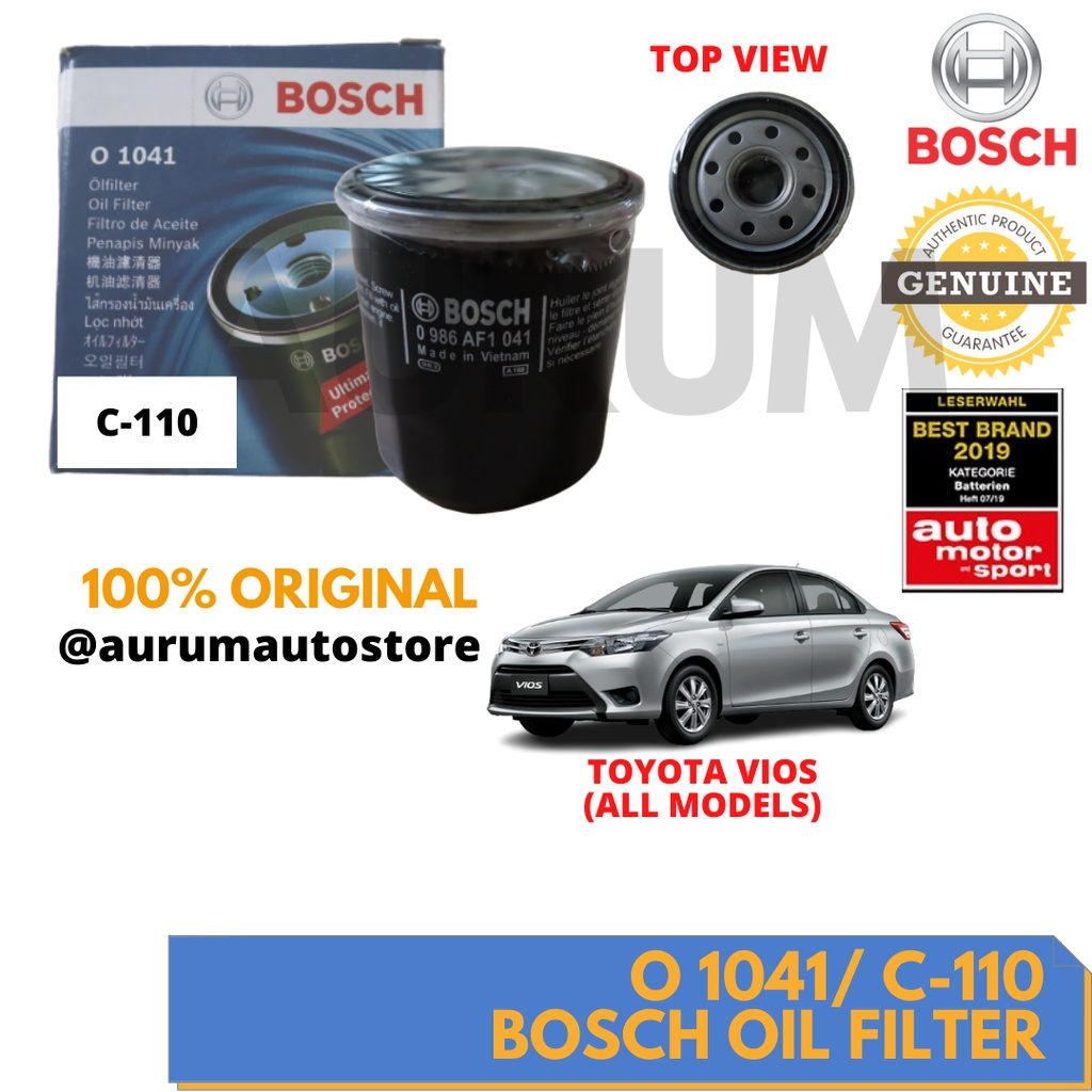 Bosch Oil Filter for Toyota Vios C-110 (O-1041) | Shopee Philippines