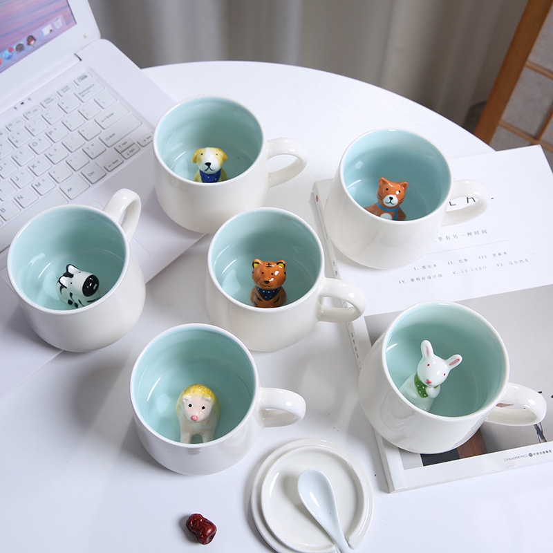 Cute Animal in Mug Unique Hand Painted Novelty 3D Animal Cups | Shopee ...