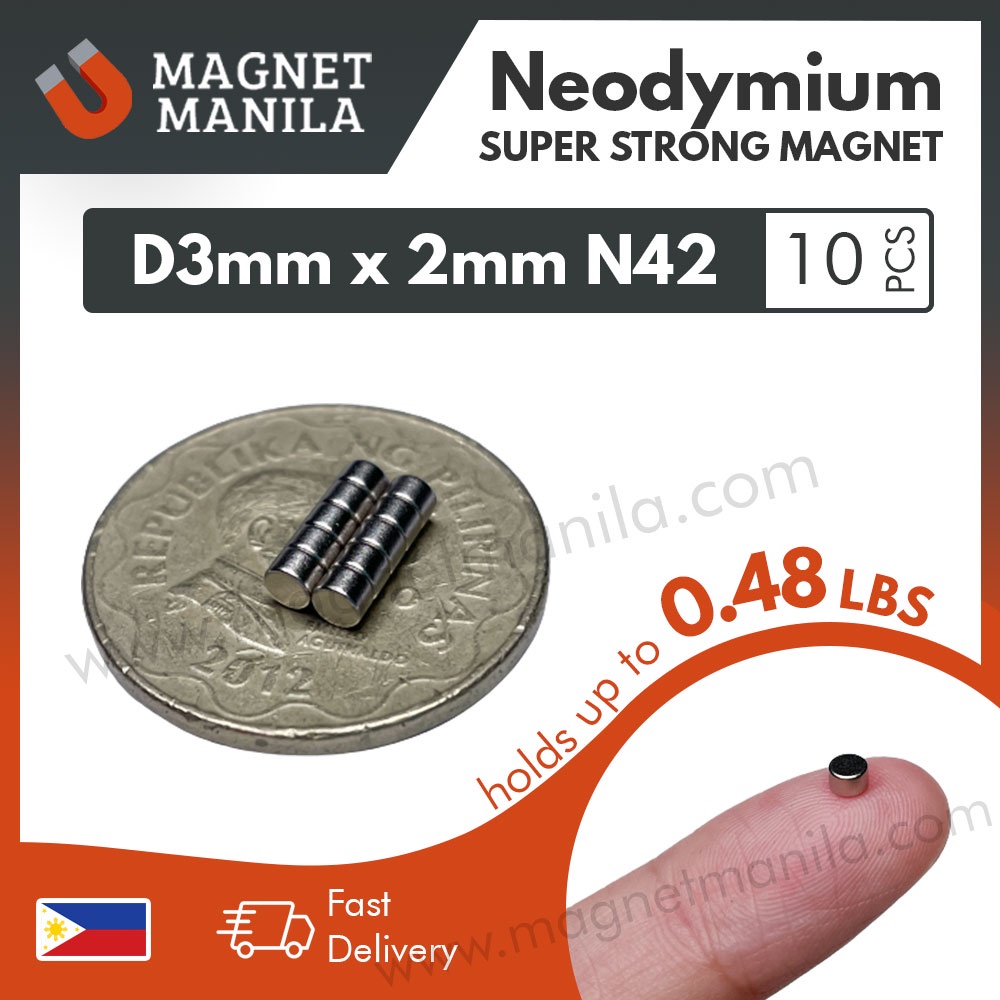 Magnet Manila 10 Pcs. D3mm X 2mm Neodymium Magnet N42 Super Strong Rare ...