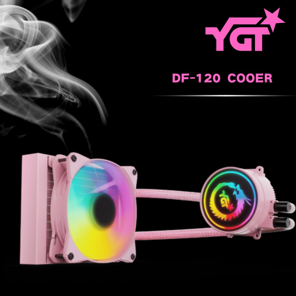 YGT DF-120 Cooler PINK CPU Liquid Cooler All-in-one Liquid CPU Cooler with 5v 3PIN Aura Sync RGB ...