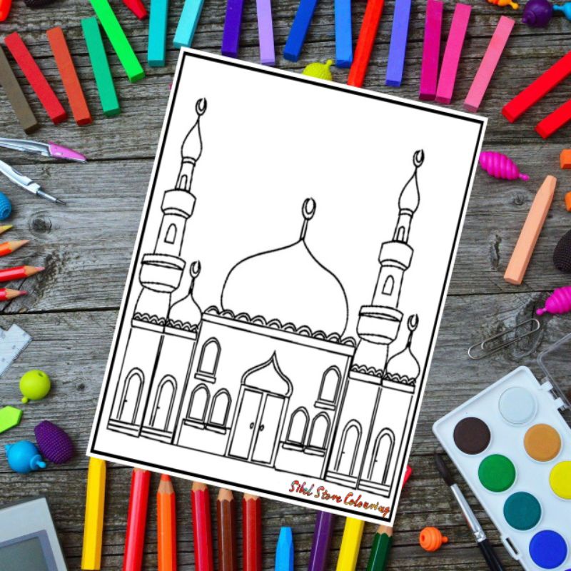 Mosque-themed Children's Coloring Paper Drawing Paper/ (10 Picture ...