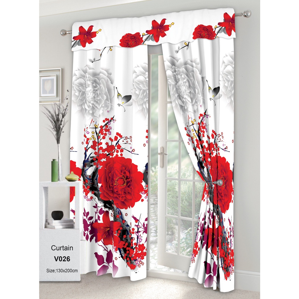 Home Decor Curtains 130cm*200cm White Curtain Window Door Red Flower ...