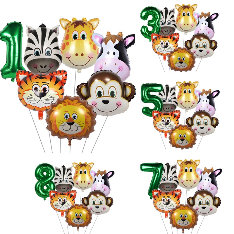 7pcs Jungle Safari Happy Birthday Balloons Animal Foil Balloons Wild ...