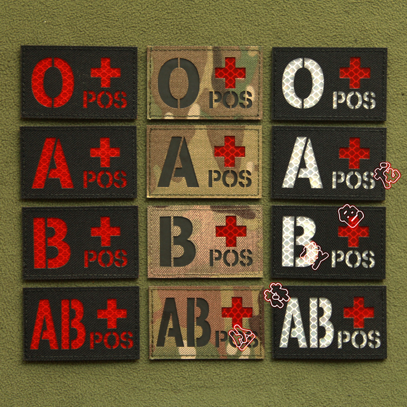 POS IR Reflective Tactical Blood Type Patch 3D Embroidery Patch /Badges ...