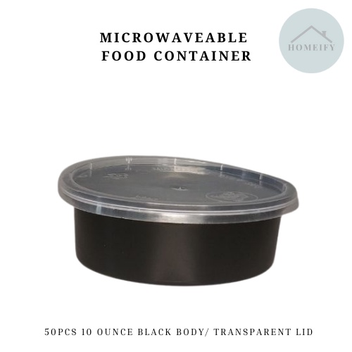 50pcs MICROWAVEABLE FOOD CONTAINER - ROUND (BLACK BODY TRANSPARENT LID ...