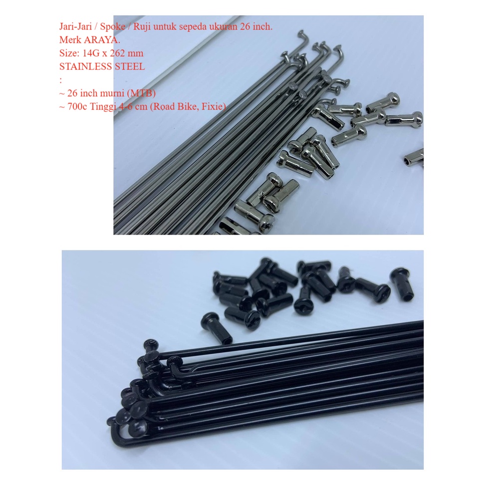 Spoke + STAINLESS Spoke Nipple MTB Bike 26 Fixie RB 700c. 14G x 262 mm ...