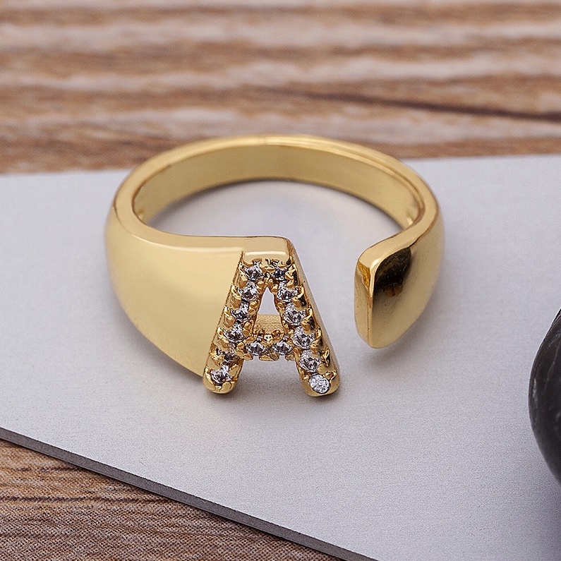 Fashion Chunky Wide Hollow A-Z Letter Gold Color Opening Ring Initials ...