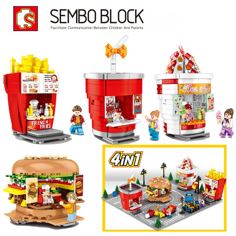 SEMBO BLOCK Mini Street View Hamburger Store Fast Food Restaurant Scene ...