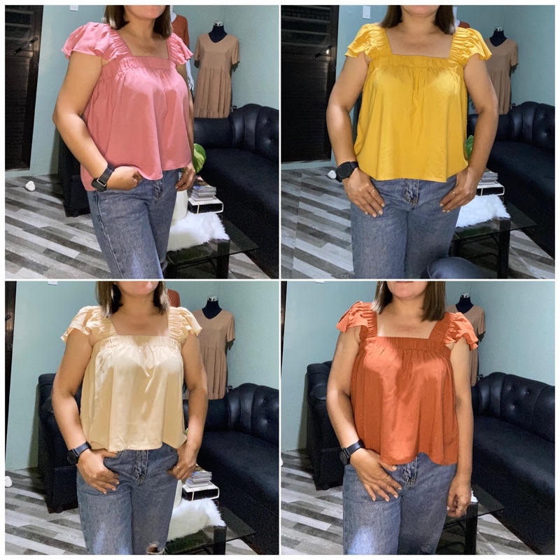 PRE ORDER RUFFLES SLEEVE BLOUSE/TOP CHALLIS FABRIC (M-XL) | Shopee ...