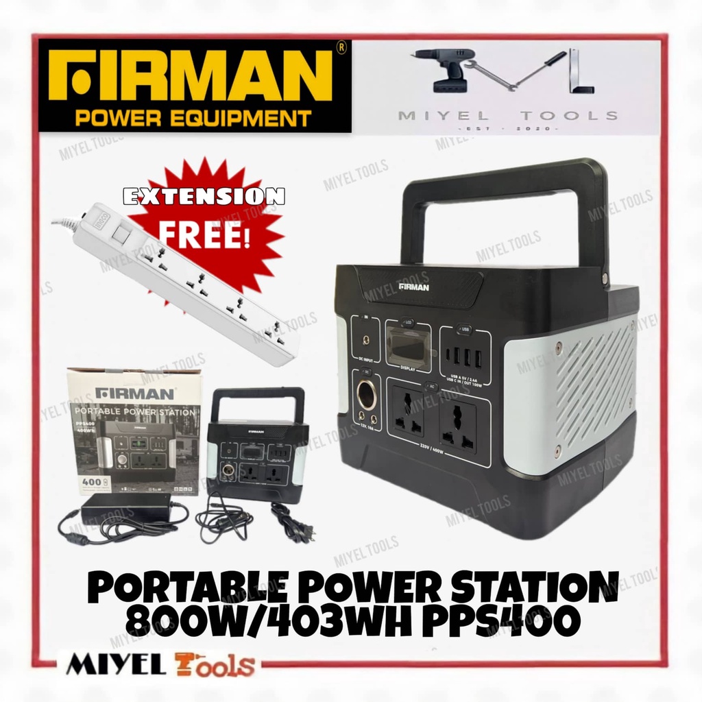 FIRMAN 800W/403Wh Portable Power Station PPS400 w/ FREE Extension ...