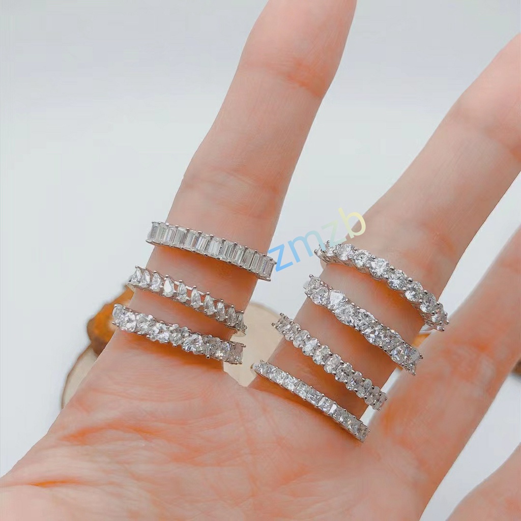 Fancy Cut New Style Real Moissanite Half-circle Eternity Ring Flashion ...